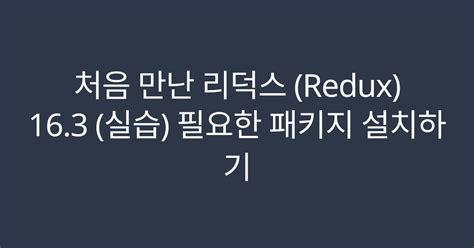 처음 만난 리덕스 redux 실습 필요한 패키지 설치하기 frontoverflow