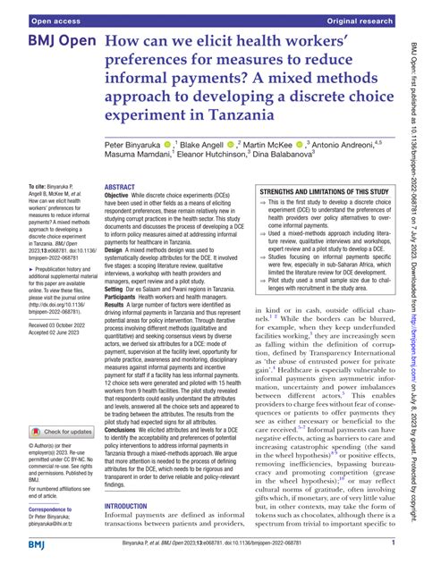 Pdf How Can We Elicit Health Workers Preferences For Measures To Reduce Informal Payments A