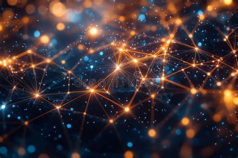 Vibrant Golden Network Connections With Glowing Nodes Against A Dark Background Representing