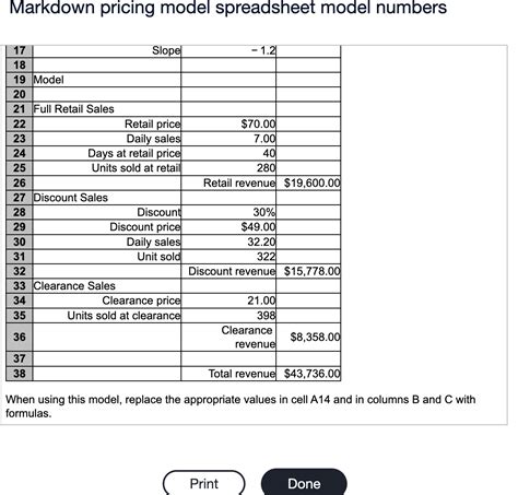 Use The Markdown Pricing Model Spreadsheet Model And