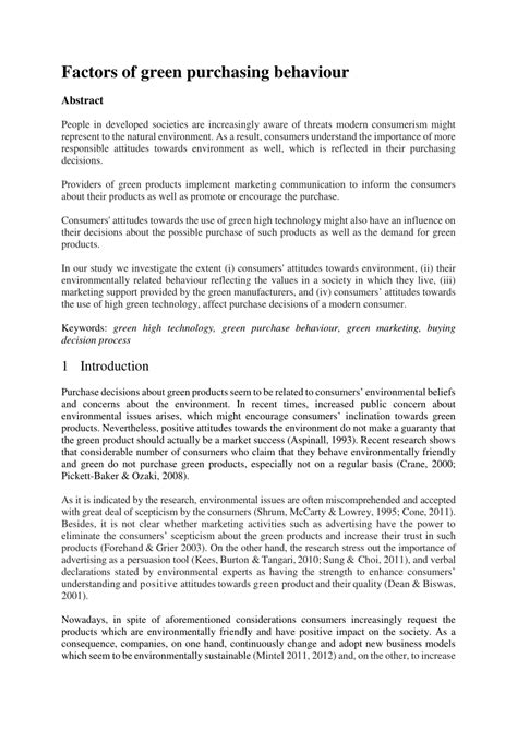 Pdf Factors Of Green Purchasing Behaviour