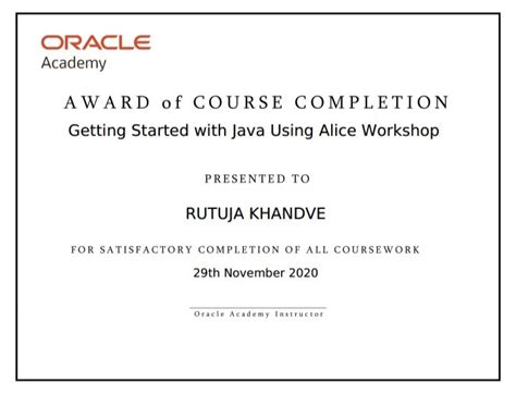 rutuja khandve on linkedin course completion in java using alice