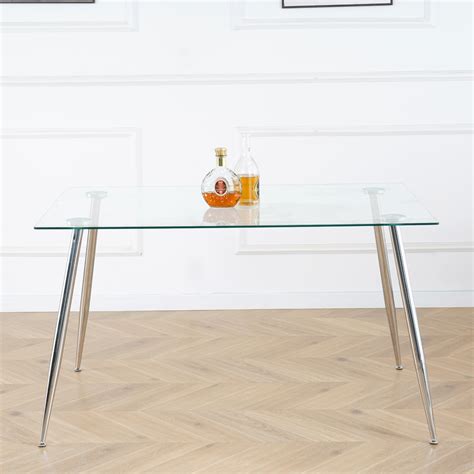 George Oliver Modern Kitchen Glass Dining Table 51 Rectangular