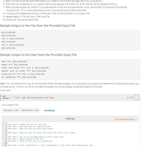 Solved 1735 Lab 12b Palindromes With Files Overview This
