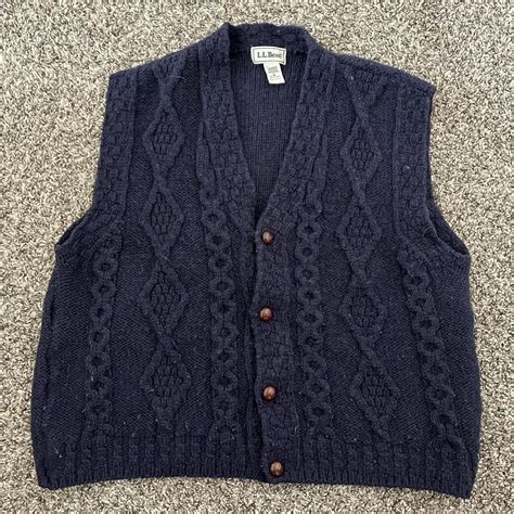 Vtg Ll Bean Wool Cable Knit Sweater Vest Mens Depop