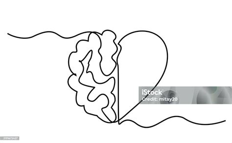 반 인간의 뇌와 사랑 하트 모양의 로고 아이콘의 하나의 연속 선 그리기 심리적 분할 애정 Logotype 기호 템플릿 개념 벽지 유행 한 줄 그리기 디자인 벡터 일러스트