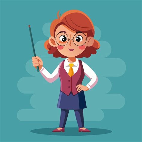Premium Vector A Cartoon Of A Girl With A Pointer Pointing To The Right