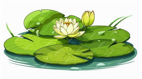 Lily Pad Vector Illustration In Green Tones On Water Surface Premium