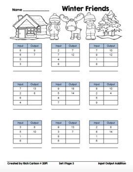 Winter Friends Input Output Addition Winter Addition FUN Black Line