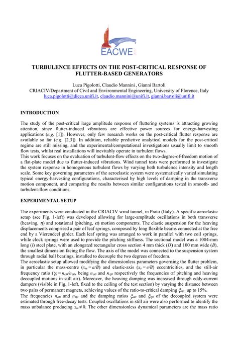 Pdf Turbulence Effects On The Post Critical Response Of Flutter Based Generators
