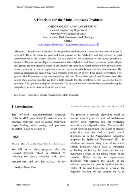 pdf a heuristic for the multi knapsack problem