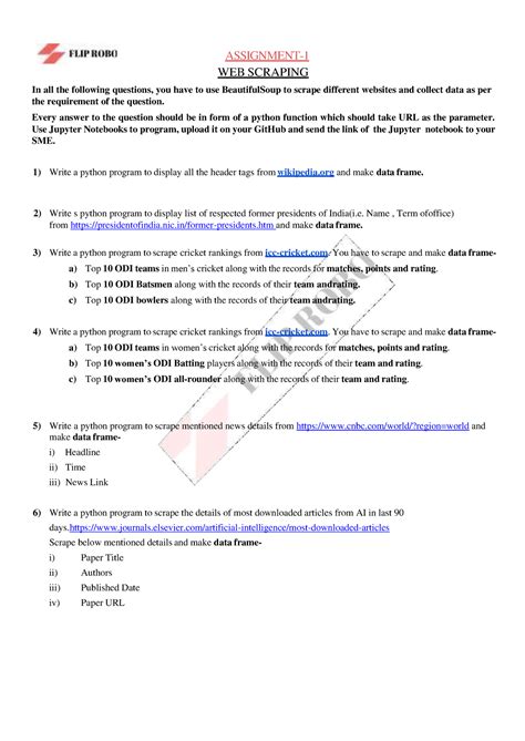 Web Scraping Assignment 1 ASSIGNMENT WEB SCRAPING In All The