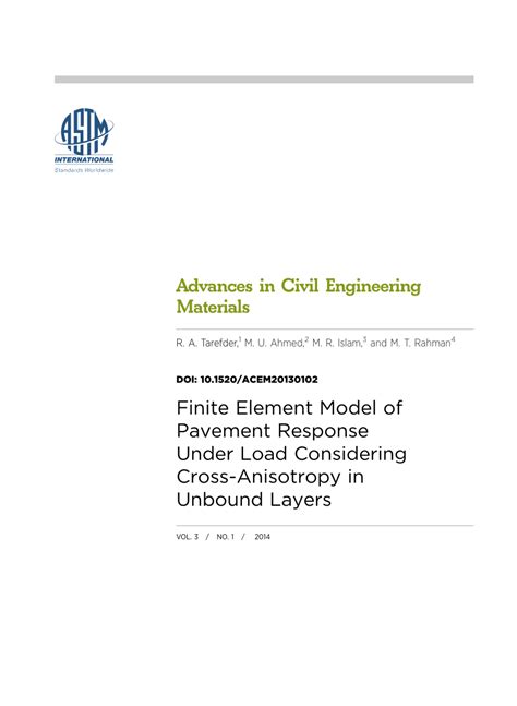 Pdf Finite Element Model Of Pavement Response Under Load Considering Cross Anisotropy In