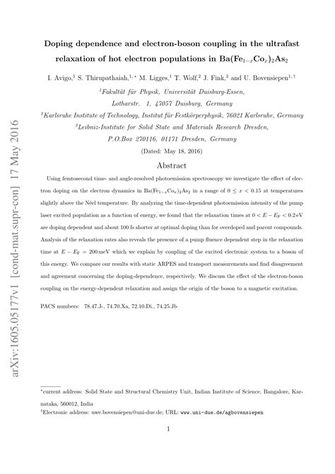 Pdf Doping Dependence And Electron Boson Coupling In The Ultrafast