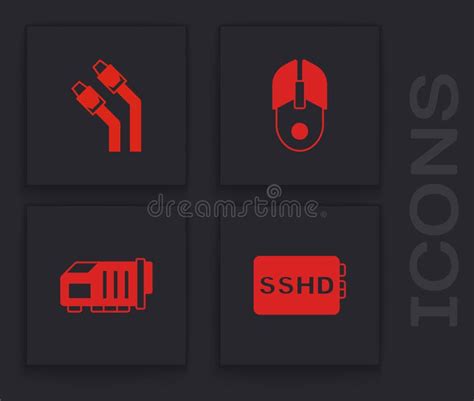 Set Sshd Card Lan Cable Network Internet Computer Mouse And Video Graphic Icon Vector Stock
