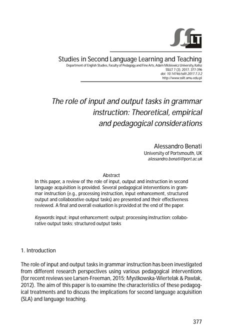 solution 18 the role of input and output tasks in grammar instruction