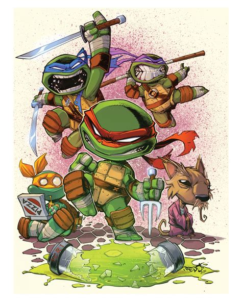 Tmnt Chibi With Splinter And The Ooze Signed Print The Red J Art Store