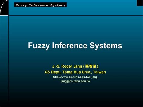 Fuzzy Inference Systems By J S Rager Jan Ppt