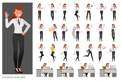 비즈니스 우먼 캐릭터 벡터 디자인 의 집합입니다 감정 달리기 서서 걷기와 함께 다양한 액션으로 프리젠 테이션 여자에 대한 스톡 벡터 아트 및 기타 이미지 Istock