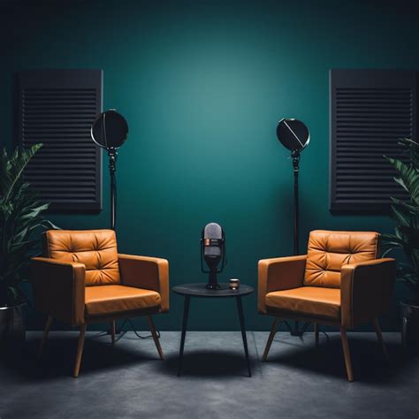 Premium Photo Minimal Podcast Room Two Chairs And Microphones
