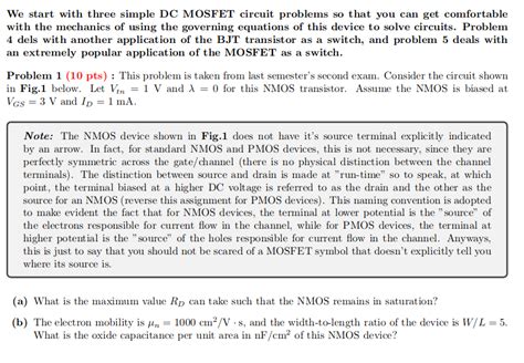 Solved We Start With Three Simple DC MOSFET Circuit Problems Chegg Com