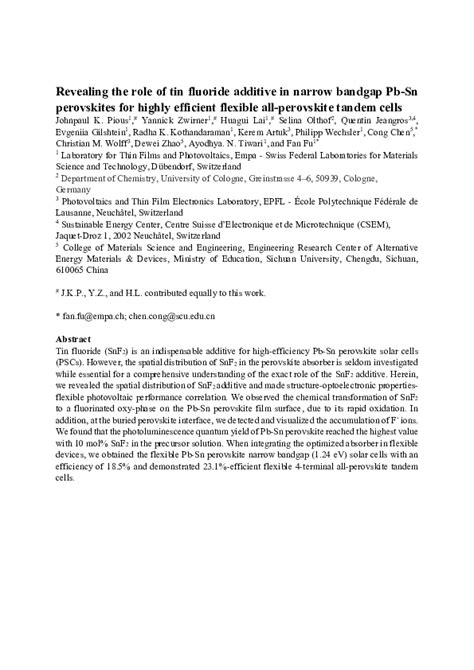 Pdf Revealing The Role Of Tin Fluoride Additive In Narrow Bandgap Pb Sn Perovskites For Highly