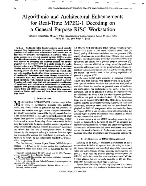 pdf algorithmic and architectural enhancements for real time mpeg 1