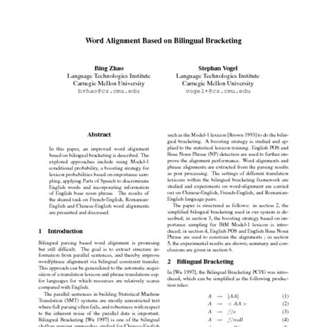 Word Alignment Based On Bilingual Bracketing Acl Anthology