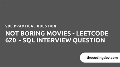 Not Boring Movies Leetcode 620 Sql Practical Question