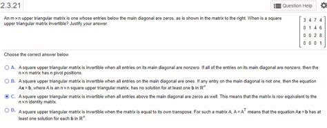 Solved 2 3 21 A Question Help O An Mxn Upper Triangular