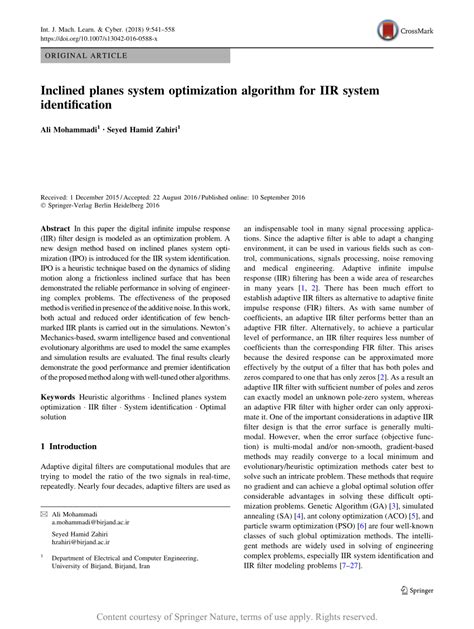 inclined planes system optimization algorithm for iir system