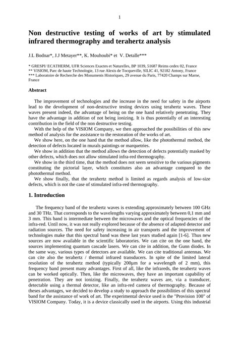 Pdf Non Destructive Testing Of Works Of Art By Stimulated Infrared Thermography And Terahertz