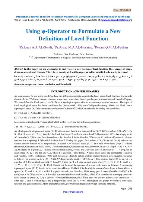 Using ψ Operator To Formulate A New Definition Of Local Function Pdf