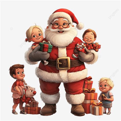 어린이와 선물을 들고 있는 만화 산타클로스 산타 클로스 어린이들 선물 Png 일러스트 및 이미지 에 대한 무료 다운로드 Pngtree