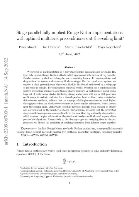 Pdf Stage Parallel Fully Implicit Rungekutta Implementations With Optimal Multilevel