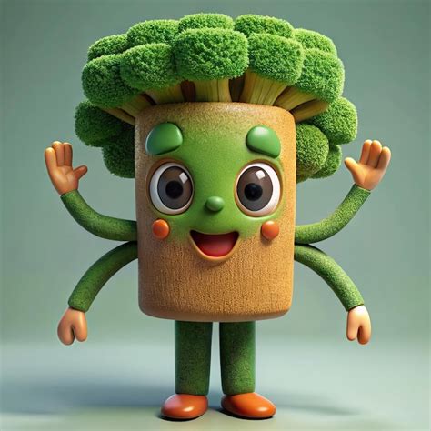 Premium Photo A Cartoon Character With A Head Of Broccoli On It