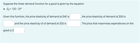 Solved Suppose The Linear Demand Function For A Good Is Chegg