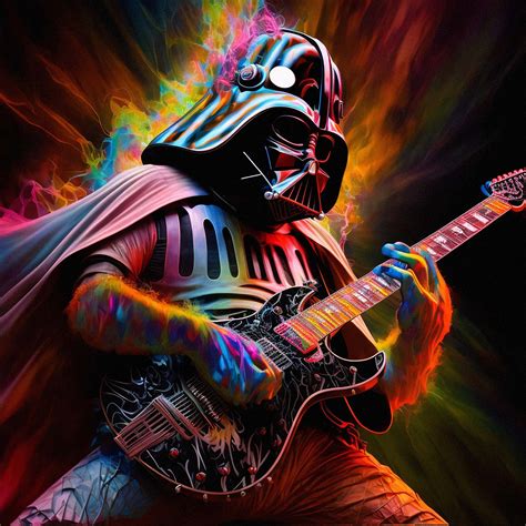 Darth Vader Playing Guitar Colorful Star Wars Poster Etsy