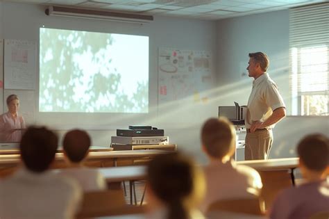 Teacher Using Projector In Class Premium Ai Generated Image