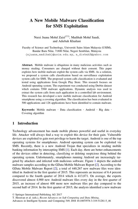 Pdf A New Mobile Malware Classification For Sms Exploitation