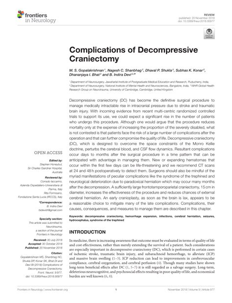 Pdf Complications Of Decompressive Craniectomy