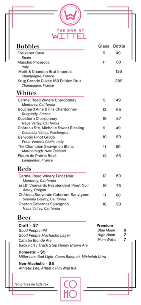 The Bar At Wittel Cocktail Menu The Collegiate Hotel