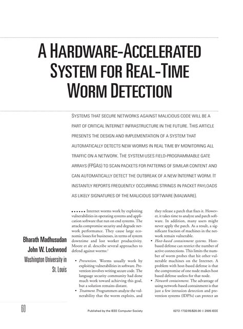 Pdf A Hardware Accelerated System For Real Time Worm Detection