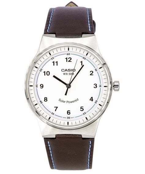 Casio Standard Analog Leather Strap White Dial Solar Powered Mtp Rs105l 7b Mens Watch