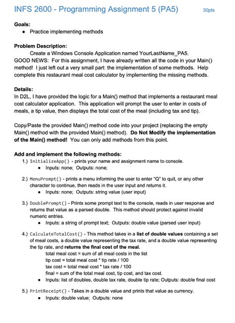Infs 2600 Programming Assignment 5 Pa5 30pts
