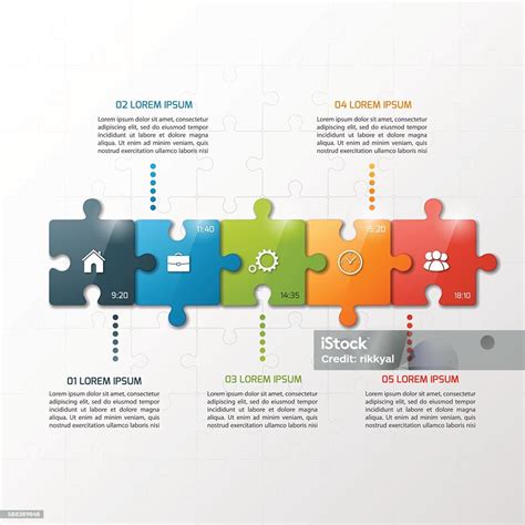 벡터 5 단계 퍼즐 스타일 타임 라인 인포 그래픽 템플릿 지그소 퍼즐에 대한 스톡 벡터 아트 및 기타 이미지 지그소 퍼즐 5 인포그래픽 Istock