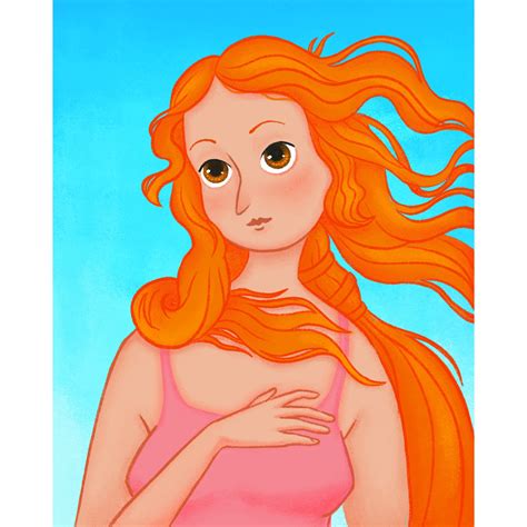 Иллюстрация Рождение Венеры Ботичелли в стиле 2d книжная графика