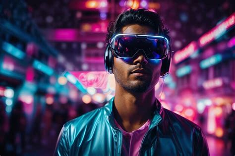 Premium Photo One Man Playing Video Game With Smart Glasses Generative