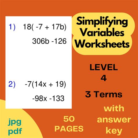 Simplifying Variables Worksheet Multiplication Addition And Subtraction 3 Terms Made By Teachers