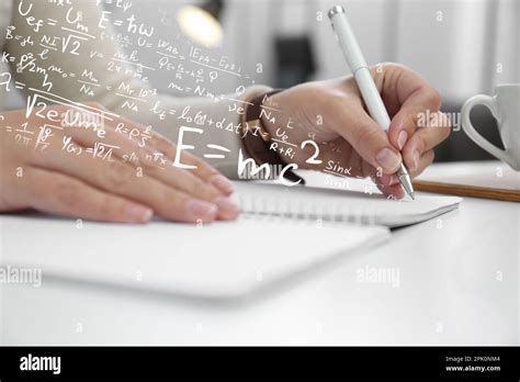 Science And Education Concept Illustration Of Basic Physics And Mathematics Formulas And Woman